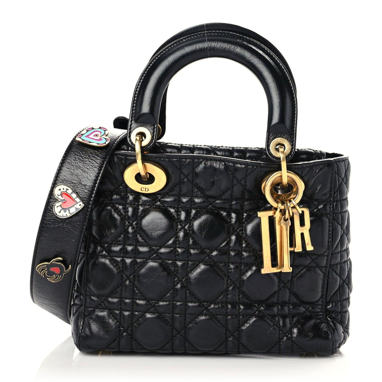 Christian Dior Crinkled Patent Cannage Small Lucky Badges My Lady Dior ...