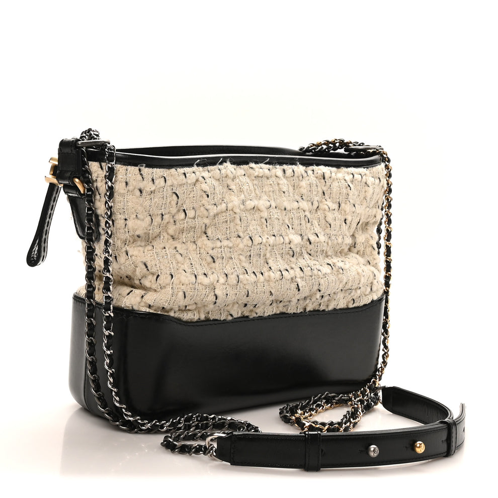 Chanel Tweed Calfskin Quilted Medium Gabrielle Hobo Ivory Black 1860059 ...