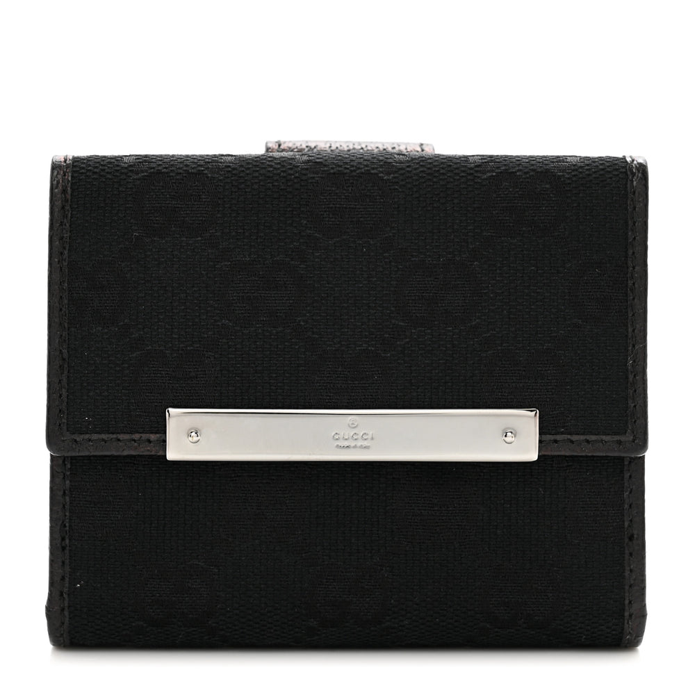 Gucci Monogram Textured Calfskin Metal Bar French Flap Wallet Black ...