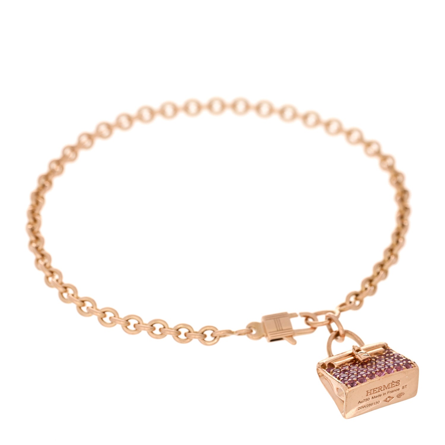 Hermes 18K Rose Gold Pink Sapphire Kelly Amulettes Bracelet ST 1617118 ...