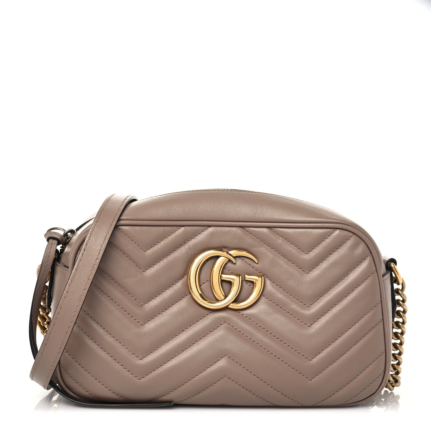 Gucci Calfskin Matelasse Small GG Marmont Chain Shoulder Bag Porcelain ...