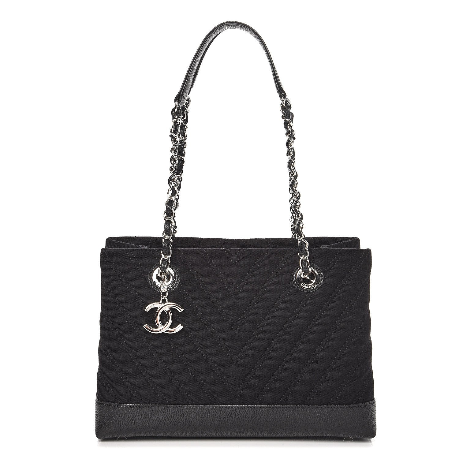 Chanel Canvas Caviar Chevron Shopper Tote Black 252596 – FASHIONPHILE