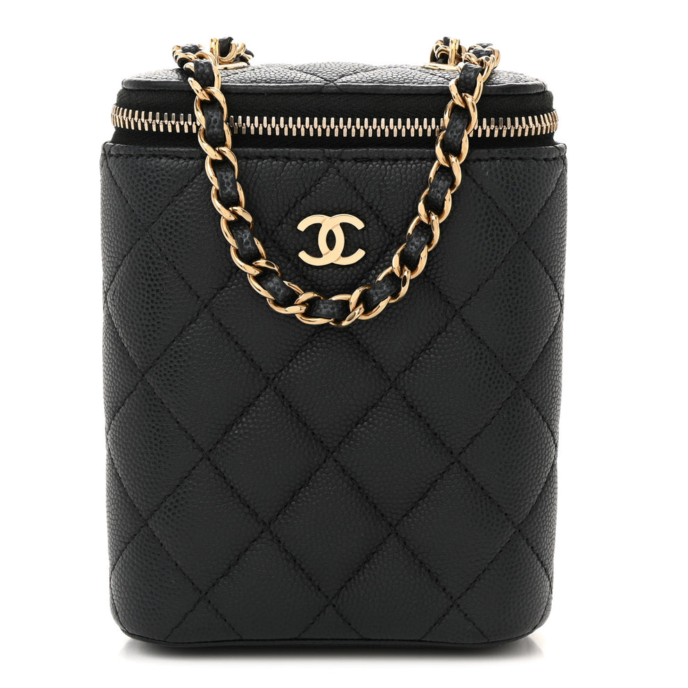 Chanel Caviar Quilted Small Vertical Coco Beauty Vanity Case With Chain ...