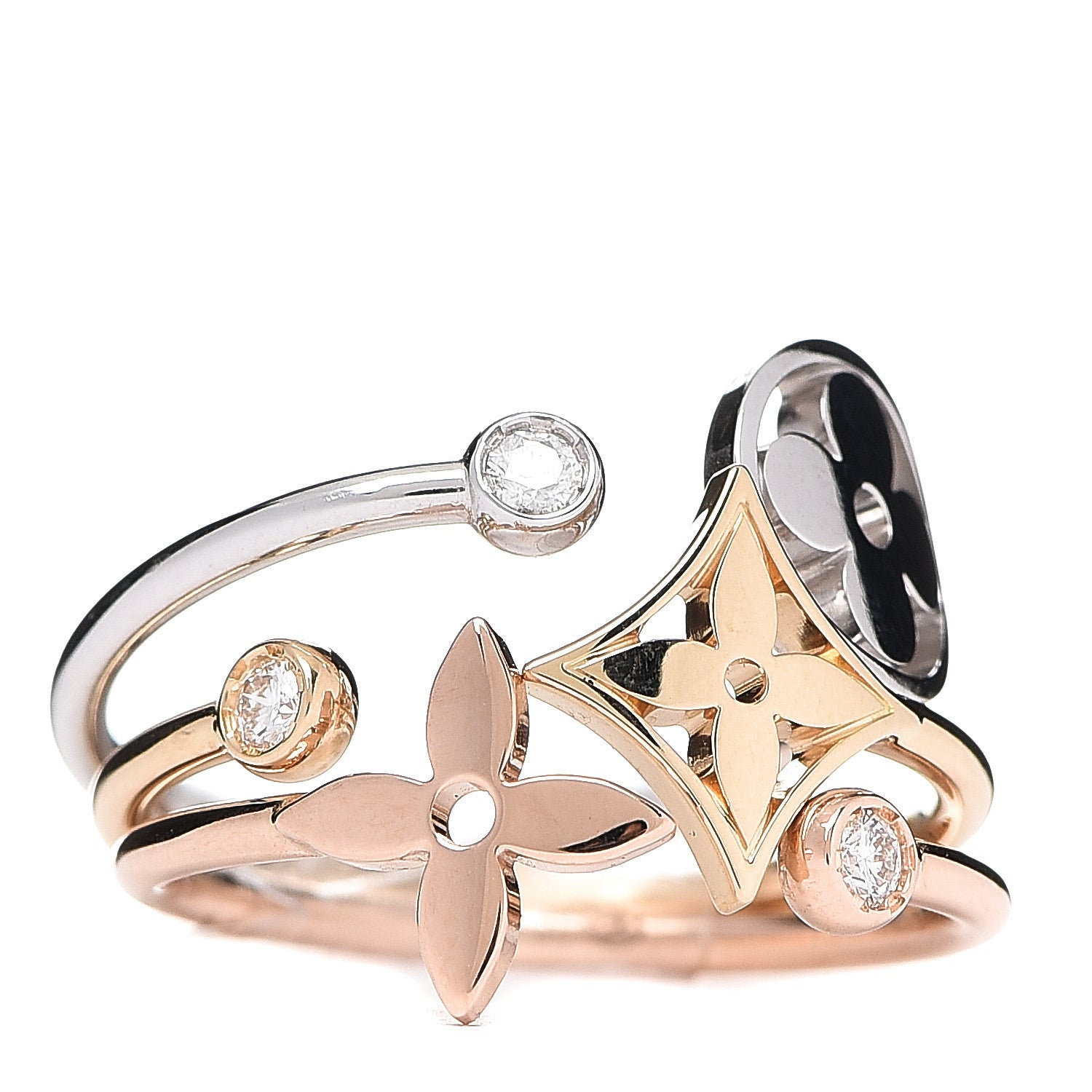 Louis Vuitton 18K Yellow Pink White Gold Diamond Idylle Blossom Ring 3 ...