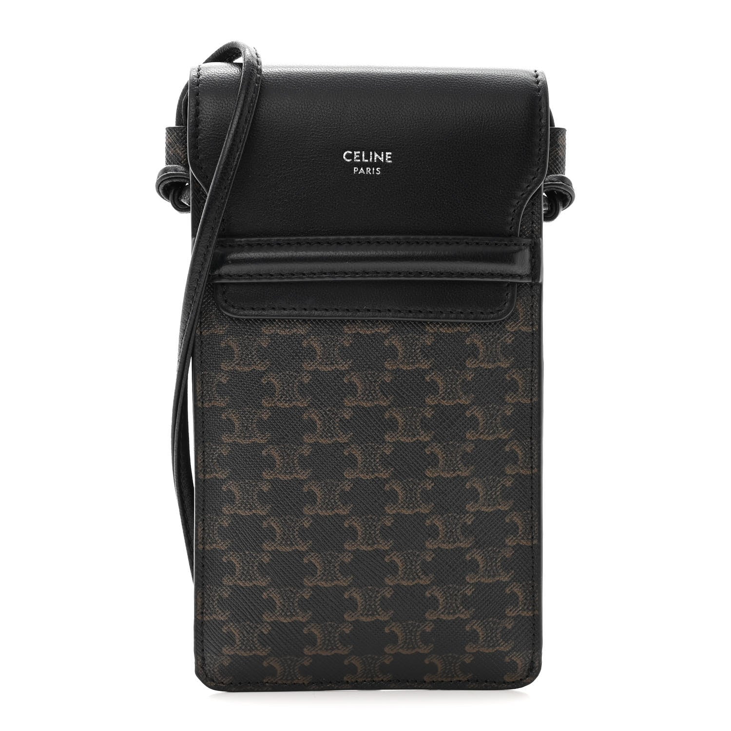 Celine Triomphe Canvas Lambskin Phone Pouch With Flap Black 1376319 ...