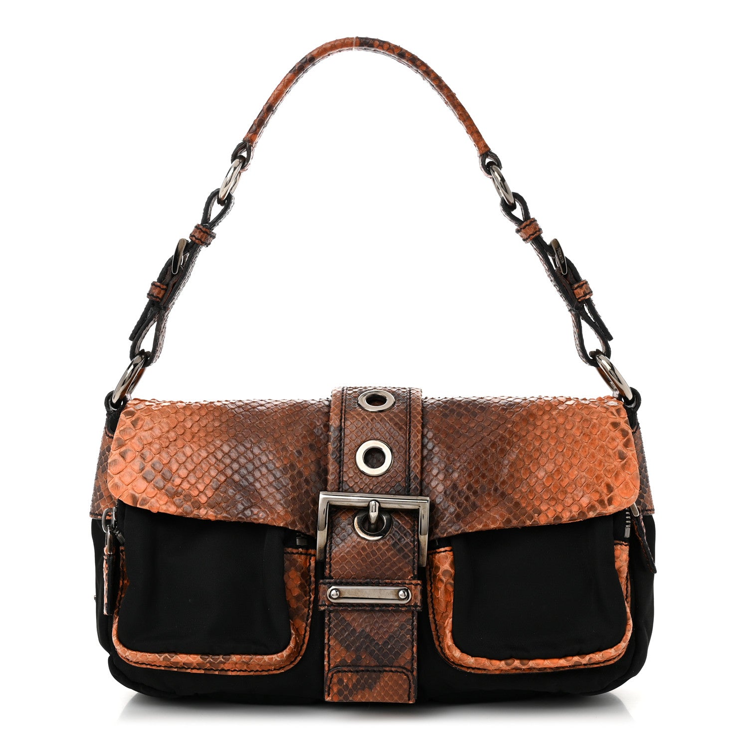 Prada Tessuto Nylon Snakeskin Shoulder Bag Black Orange 1689582 ...