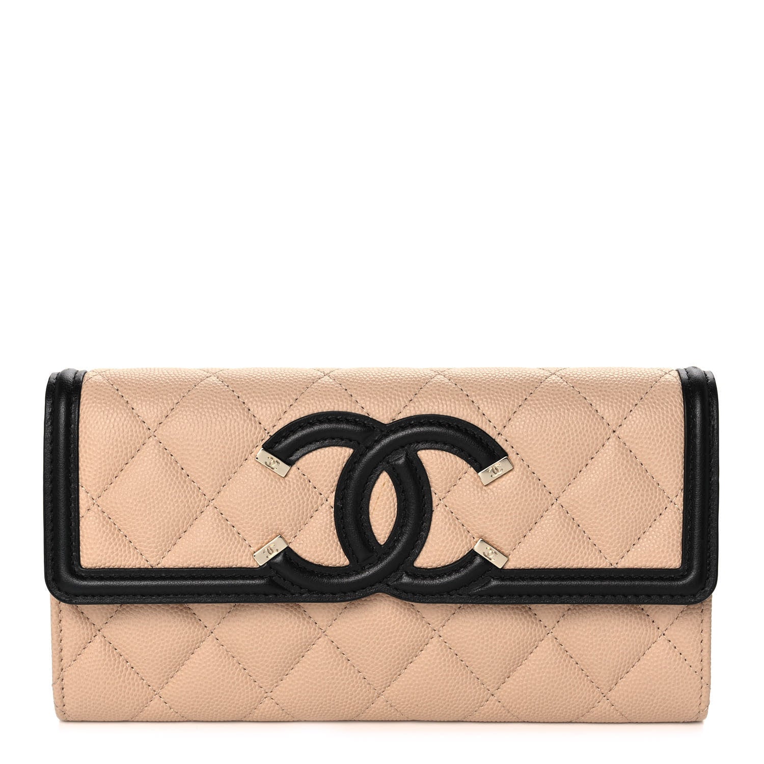 Chanel Caviar Quilted Filigree Flap Wallet Beige Black 1037498 ...