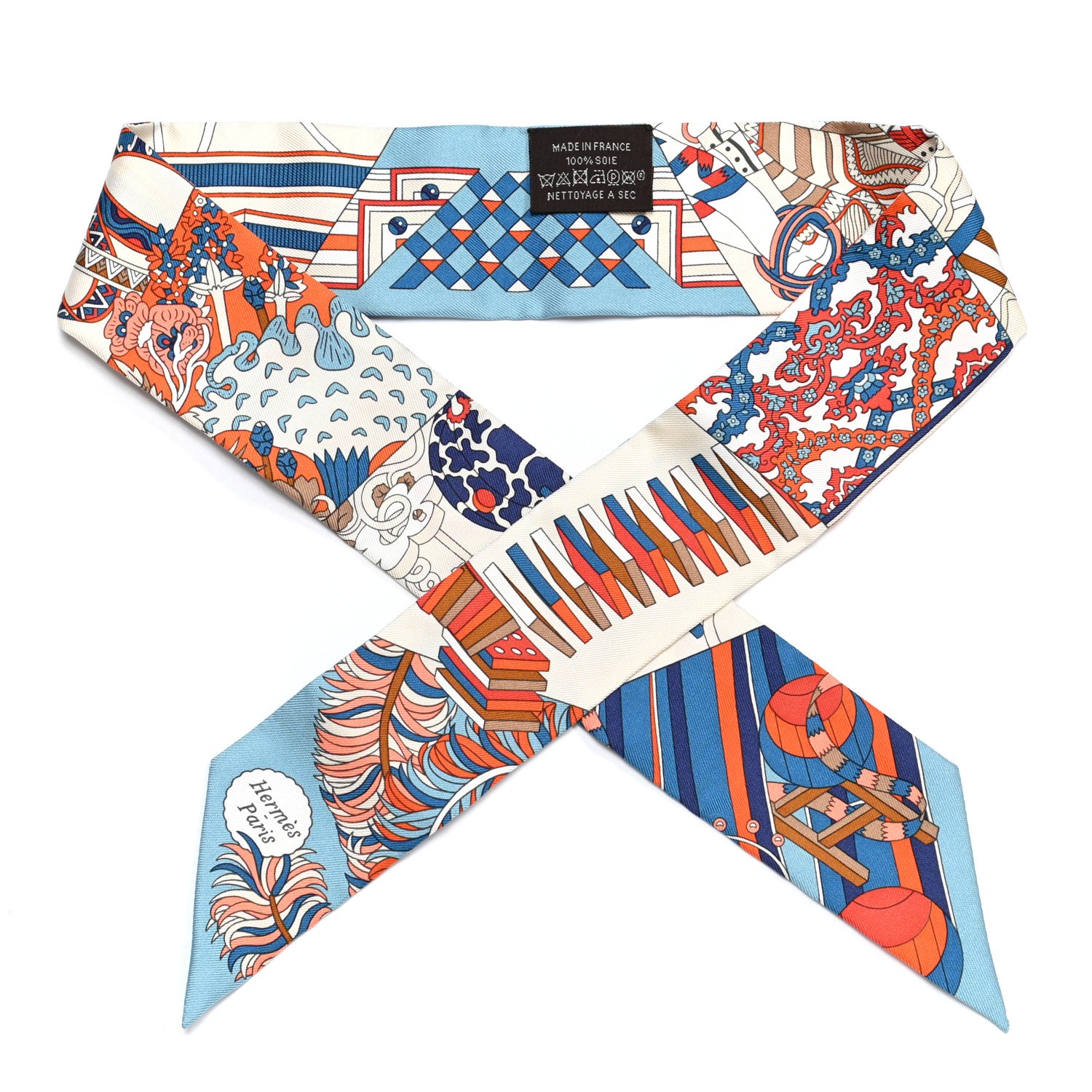 Hermes Silk De l'Ombrelle Aux Duels Twilly Bleu Potiron Creme 902230 ...