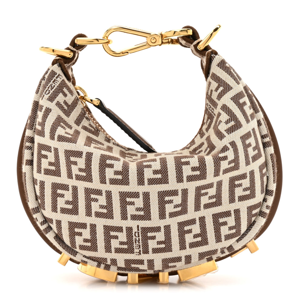 Fendi Fabric Jacquard FF 1974 Nano Fendigraphy Hobo Charm Beige 1799627 ...