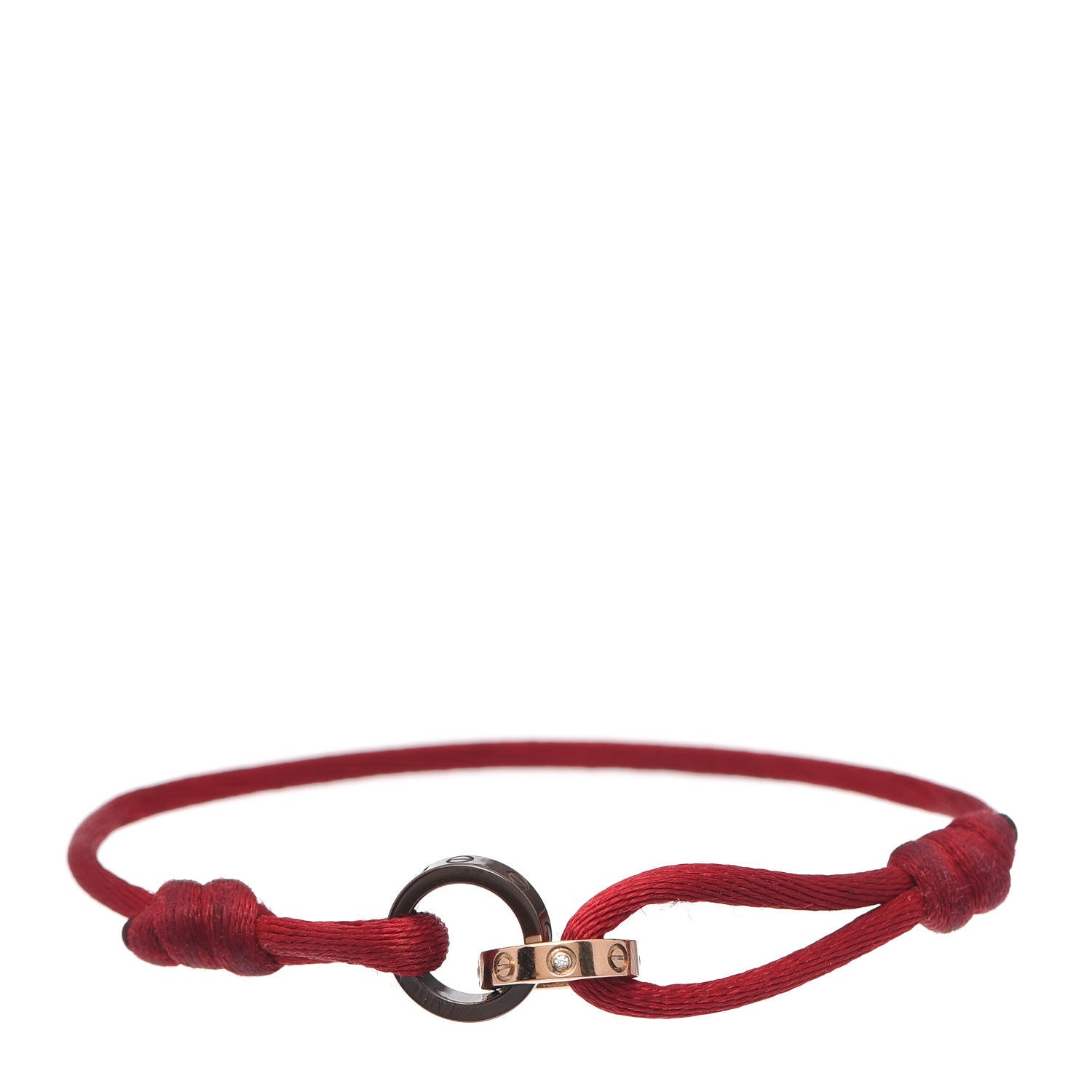 Cartier 18K Pink Gold Ceramic 4 Diamond LOVE Cord Bracelet Red 774562 ...