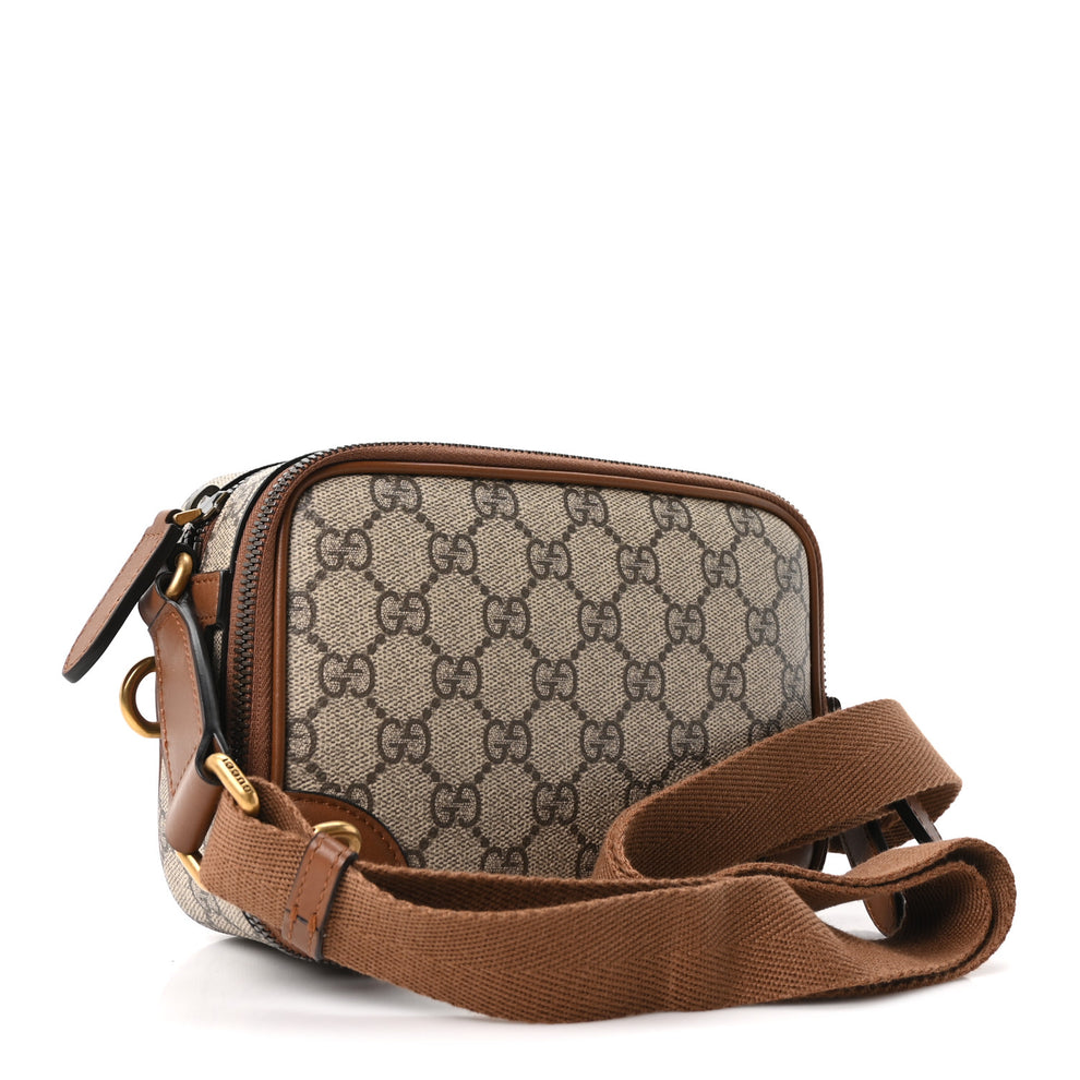Gucci GG Supreme Monogram Textured Calfskin Emblem Mini Crossbody Beige ...