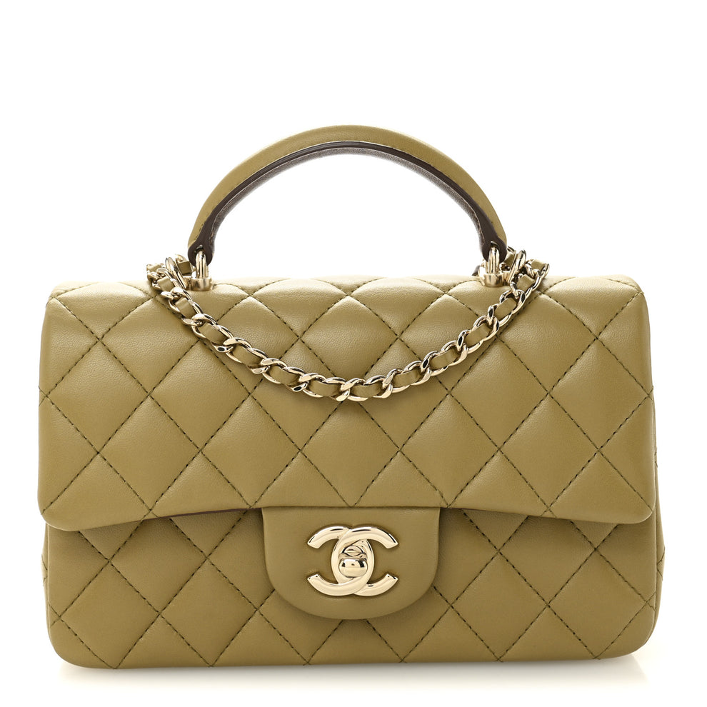 Chanel Lambskin Quilted Bi-Color Mini Top Handle Rectangular Flap Green ...
