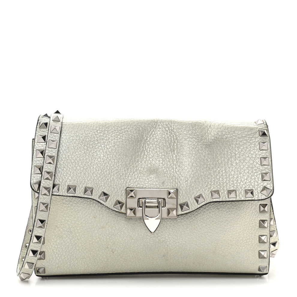 Valentino Garavani Metallic Pebbled Calfskin Medium Rockstud Flip Lock ...