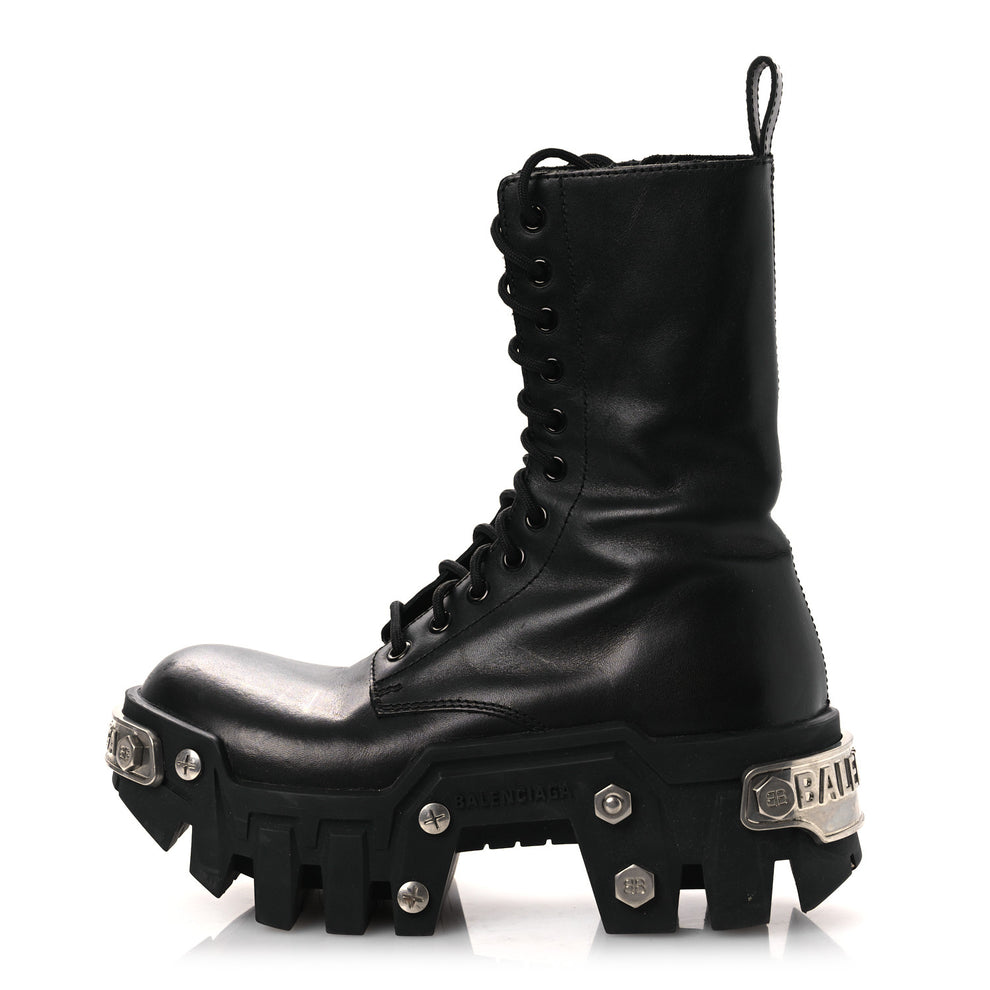 Balenciaga Calfskin Womens Bulldozer Metal Toe Lace Up Boots 37 Black ...