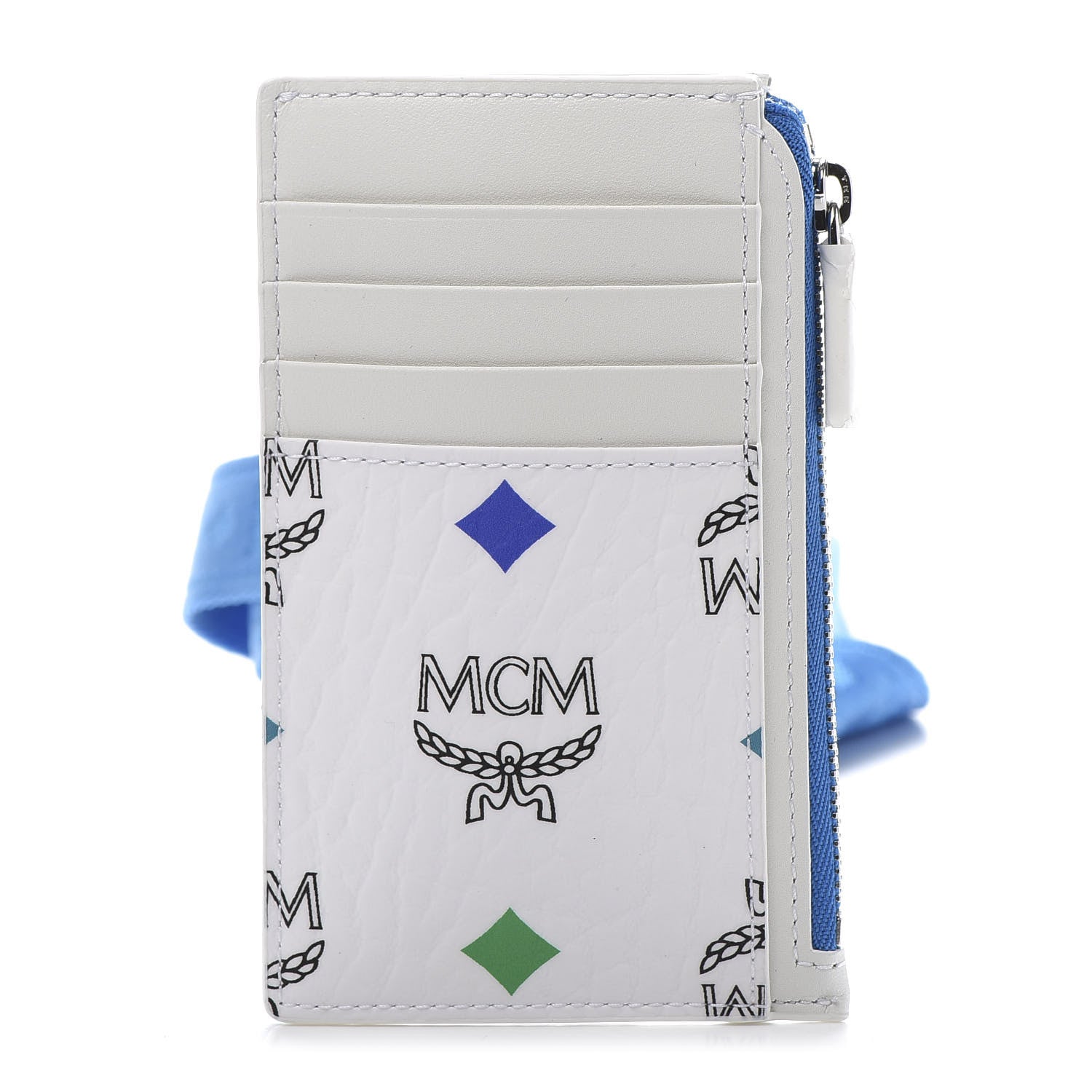 MCM Skyoptic Visetos Spectrum Diamond Neck Strap Card Case Holder White ...