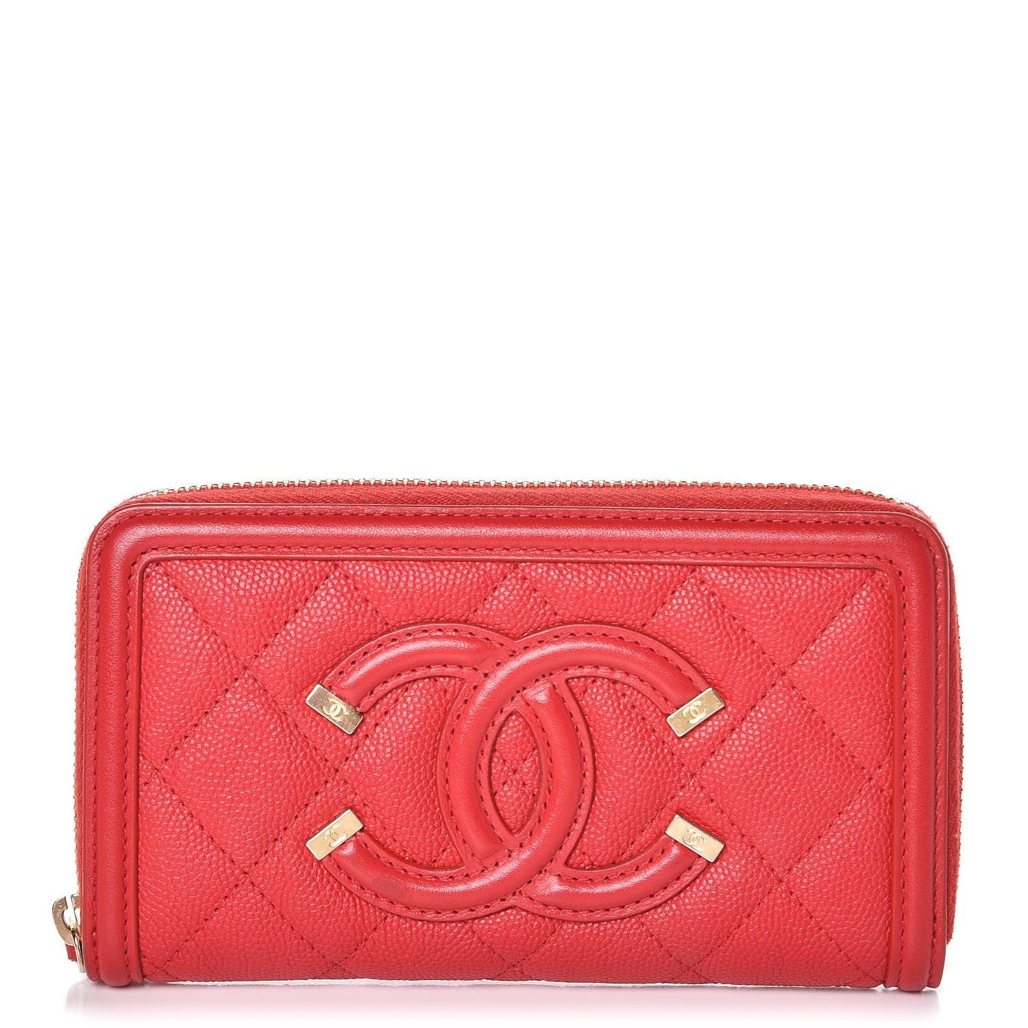 Chanel Caviar Quilted Small Filigree Zip Around Wallet Red 271206 ...