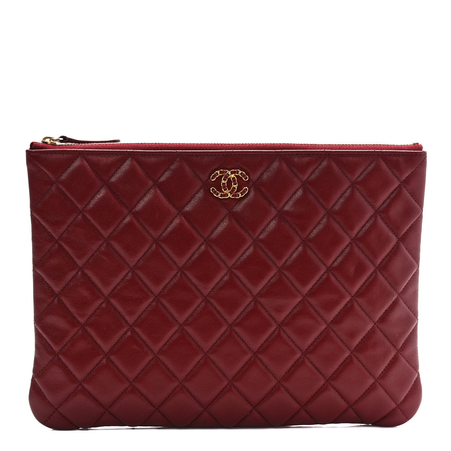 Chanel Lambskin Quilted Chanel 19 Medium Cosmetic Case Burgundy 1170254 ...
