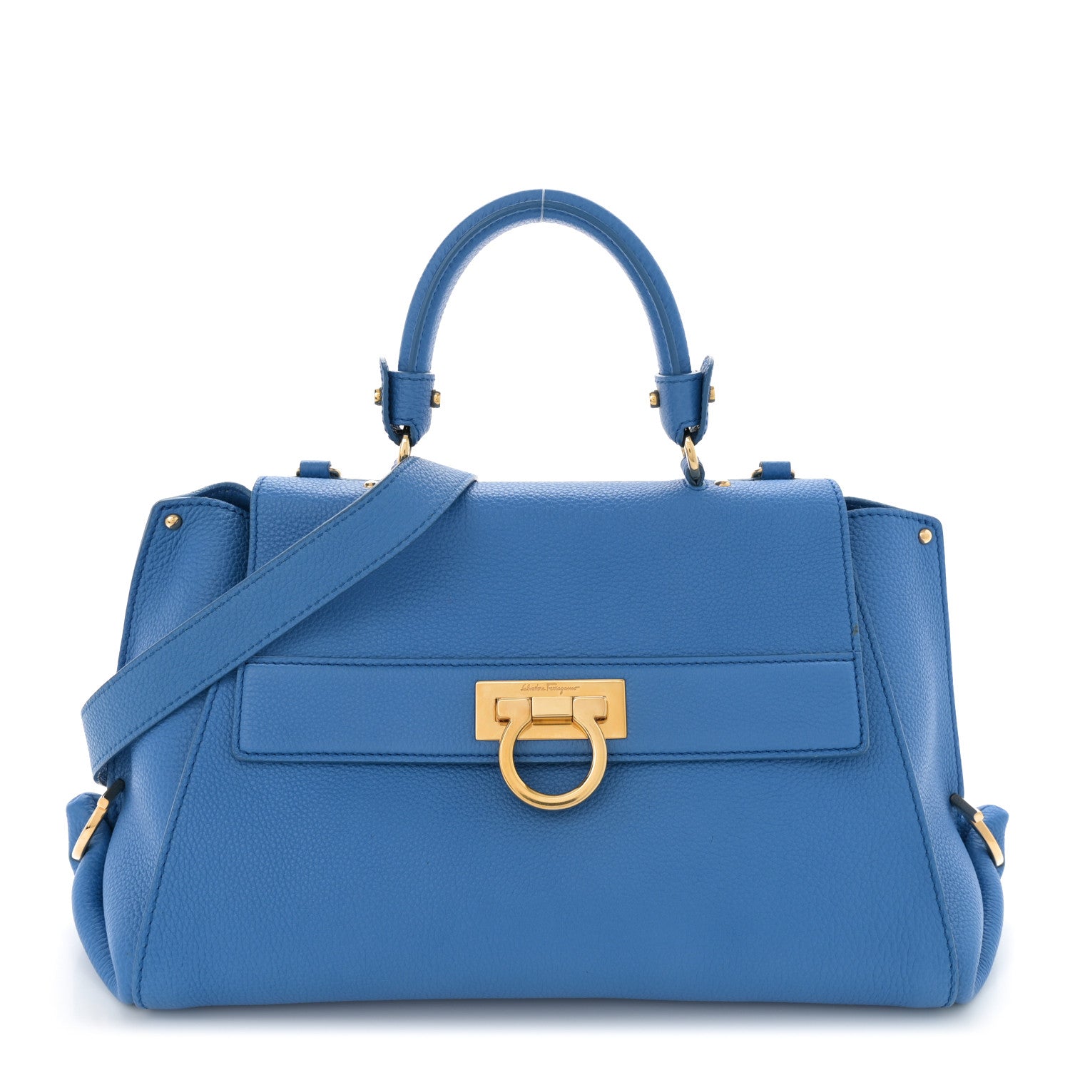Salvatore Ferragamo Grained Calfskin Sofia Satchel Blue 1609091 ...