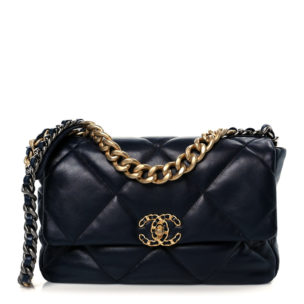 Chanel Goatskin Quilted Large Chanel 19 Flap Navy Blue 1783324 ...