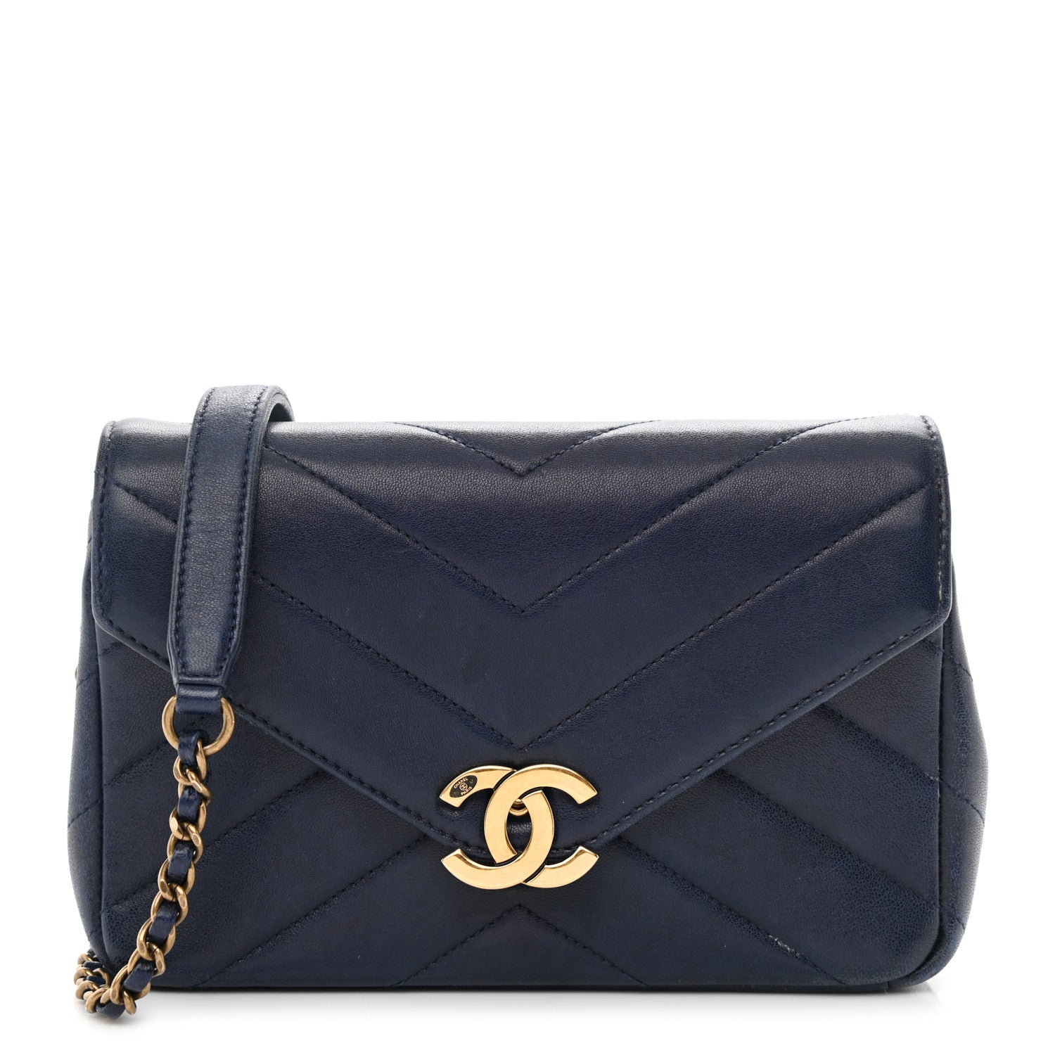 Chanel Lambskin Chevron Mini Coco Envelope Flap Navy 1105637 – FASHIONPHILE