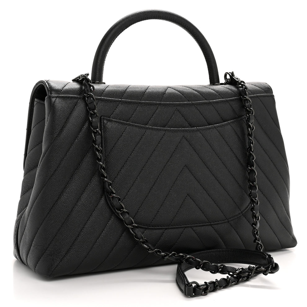 Chanel Caviar Chevron Quilted Medium Coco Handle Flap So Black 1796202 ...