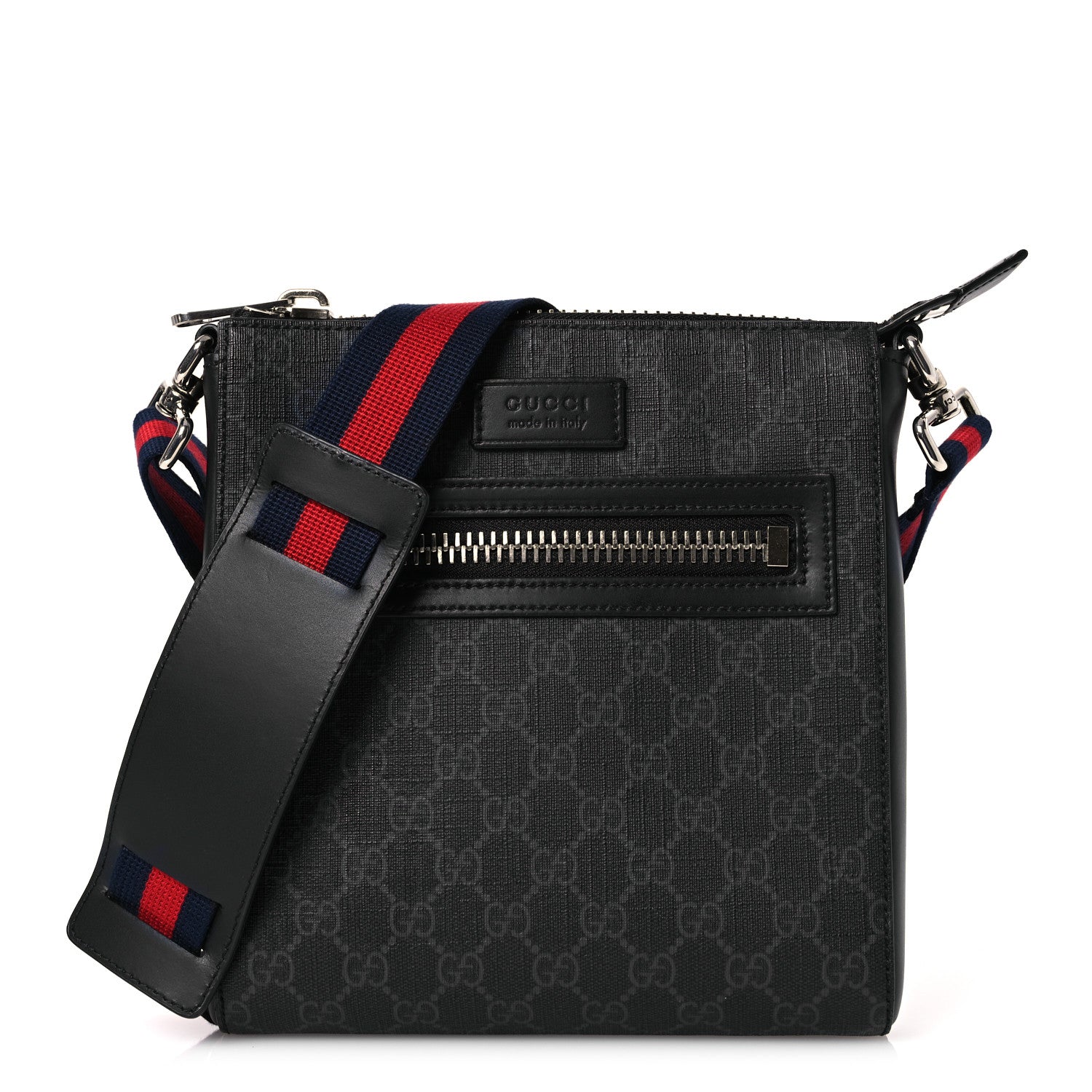Gucci GG Supreme Monogram Web Small Flat Messenger Bag Black Grey ...