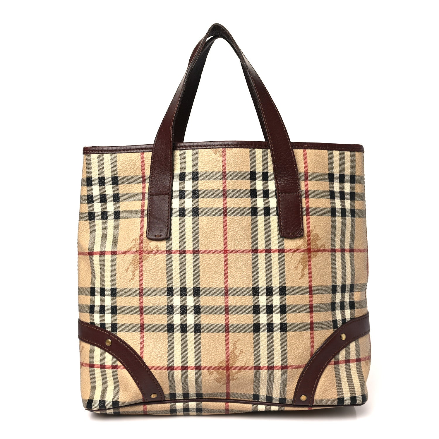 Burberry Haymarket Check Studded Tote Chocolate 1772092 – FASHIONPHILE