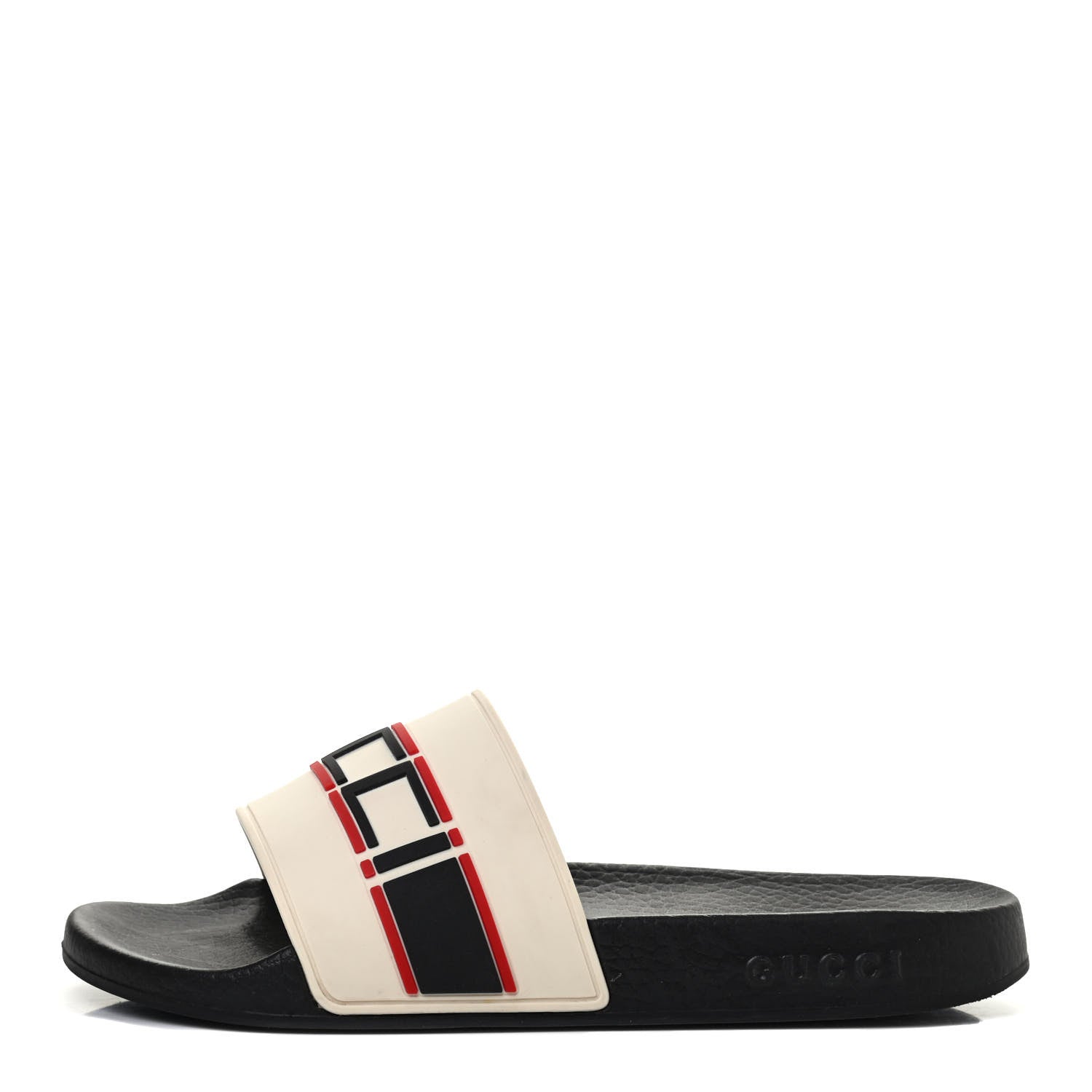Gucci Rubber Stripe Mens Pool Slide Sandals 5 Ecru Poppy Black 827603 ...