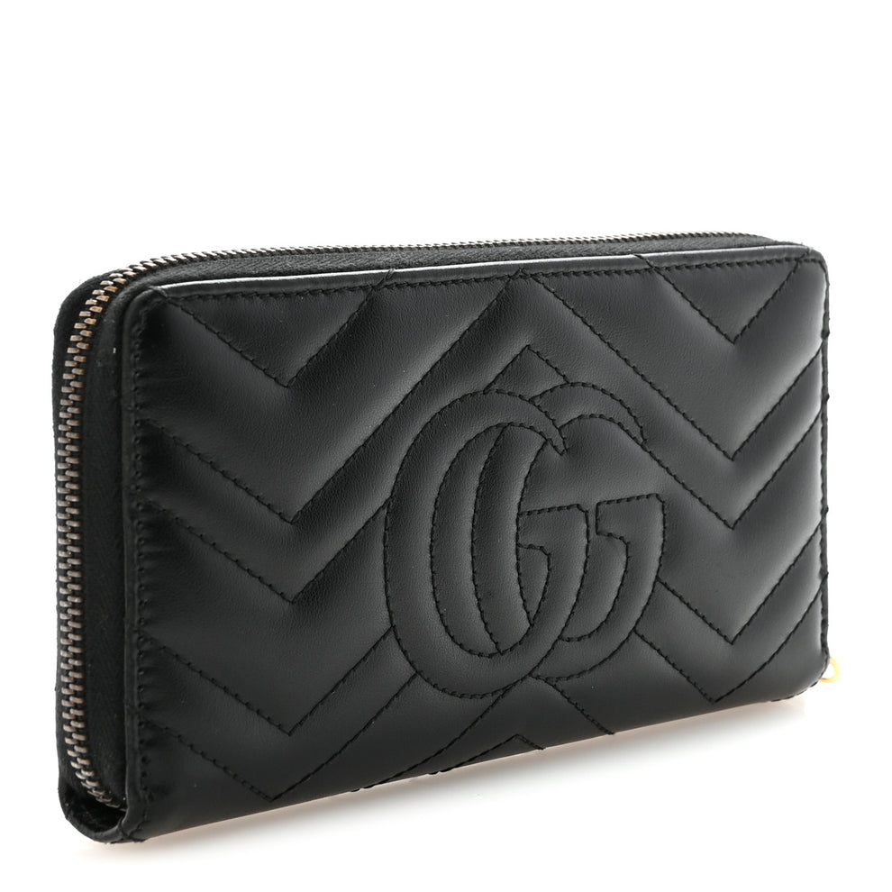 Gucci Calfskin Matelasse GG Marmont Zip Around Wallet Black 1870676 ...