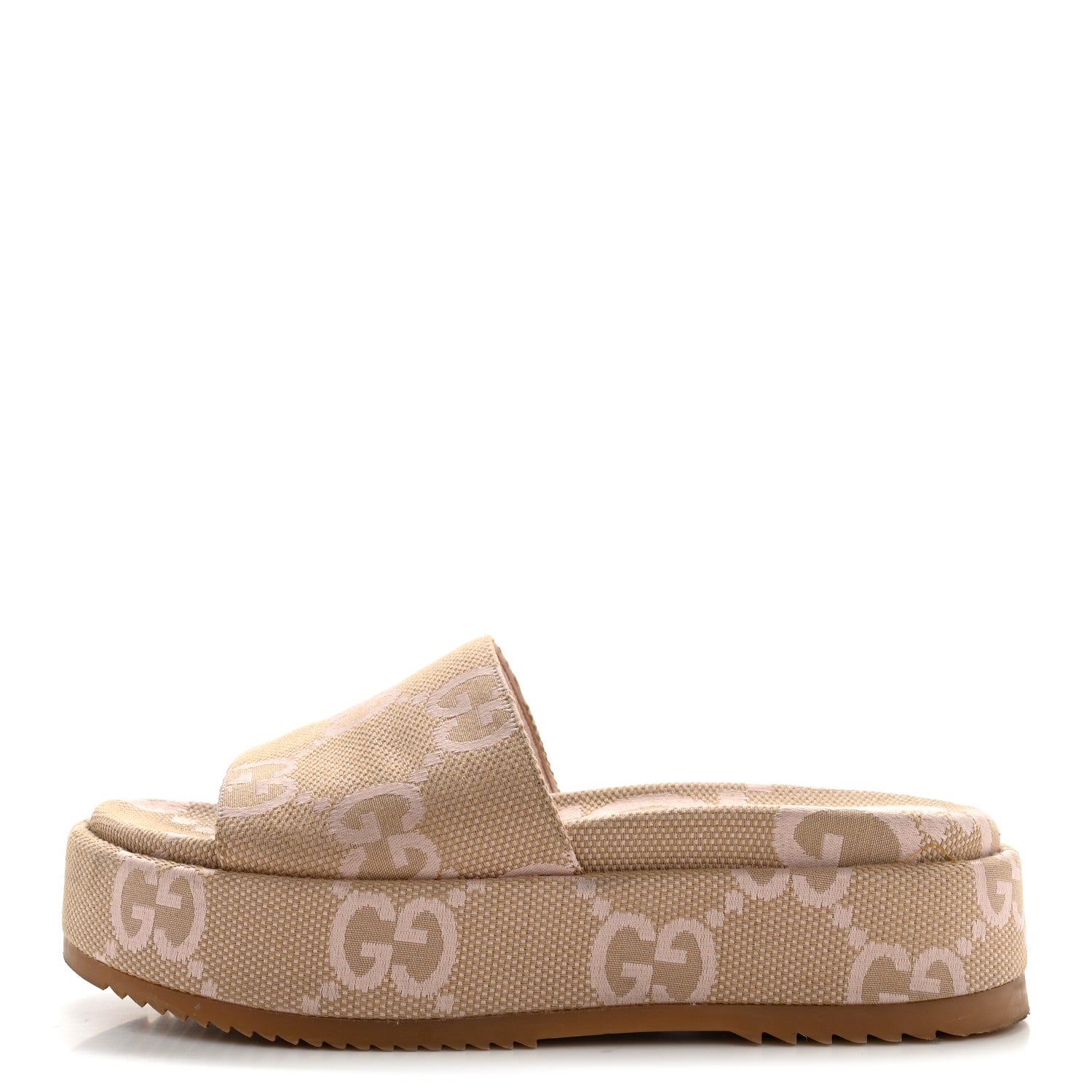 Gucci Monogram Jumbo GG Angelina Platform 55mm Slide Sandals 39.5 Beige ...
