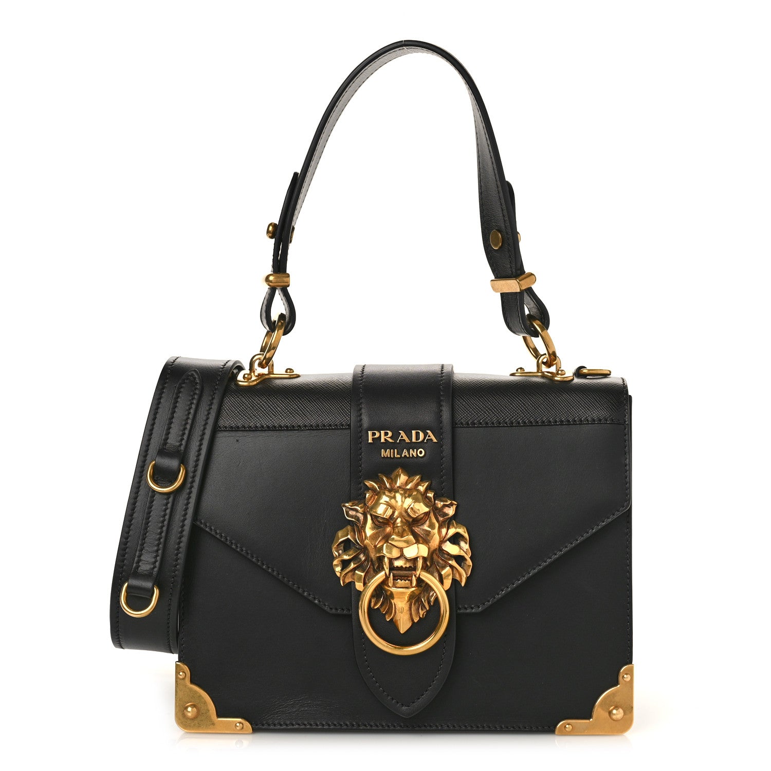 Prada Antic Soft Saffiano Lions Head Cahier Shoulder Bag Black 1377007 ...