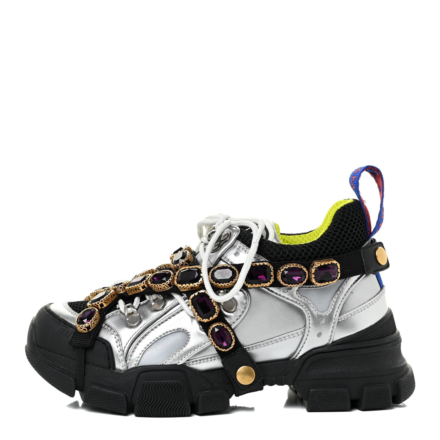 Gucci X SEGA Metallic Calfskin Mesh Removable Crystals Womens Flashtrek ...