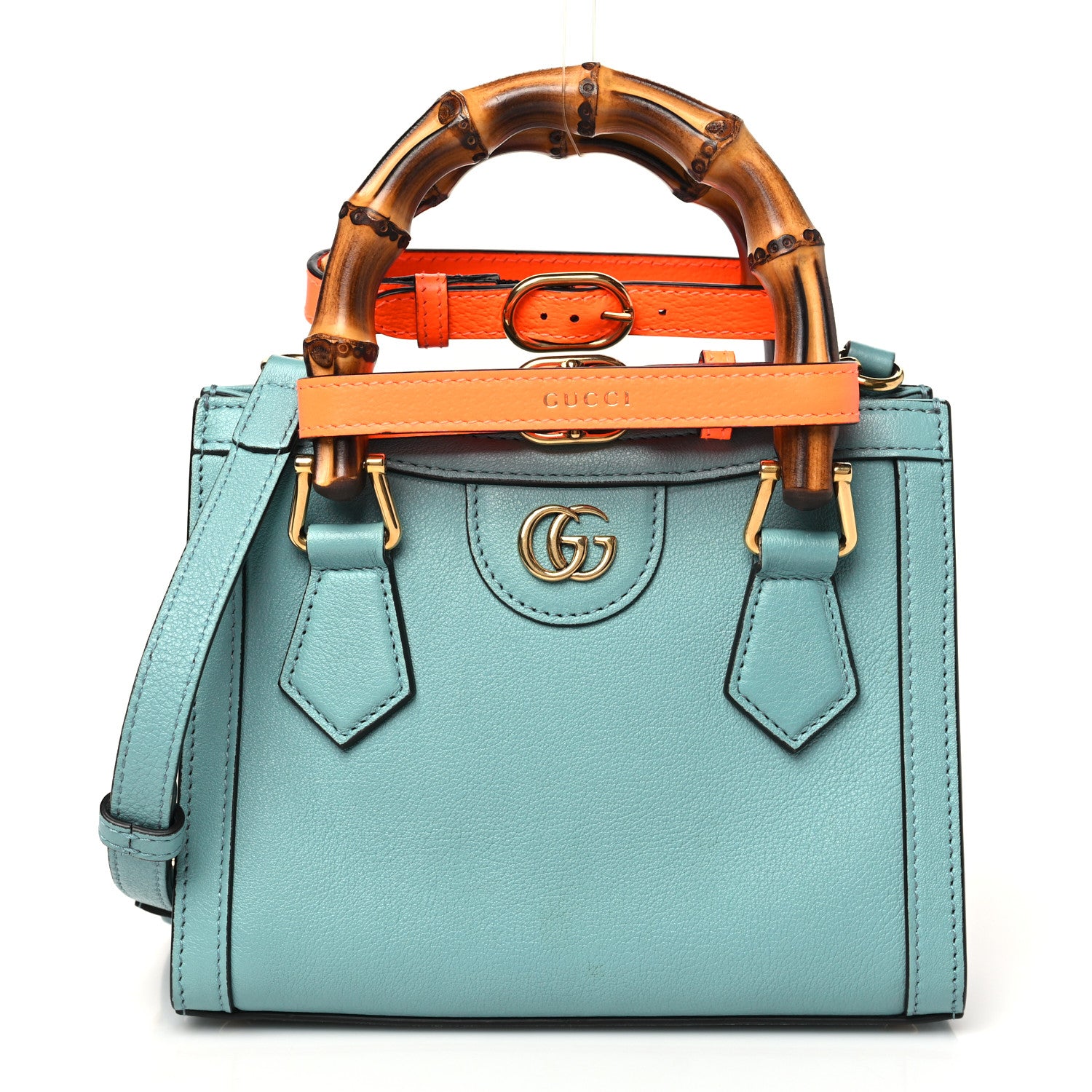 Gucci Textured Dollar Calfskin Web Mini Diana Tote Bag Dusty Azure Deep ...