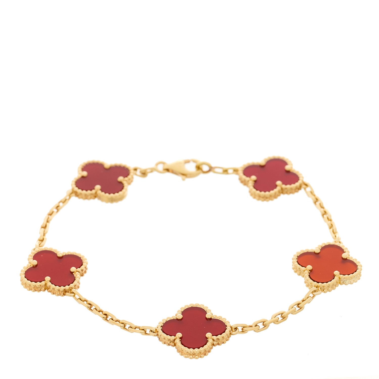 Van Cleef & Arpels 18K Yellow Gold Carnelian 5 Motifs Vintage Alhambra ...