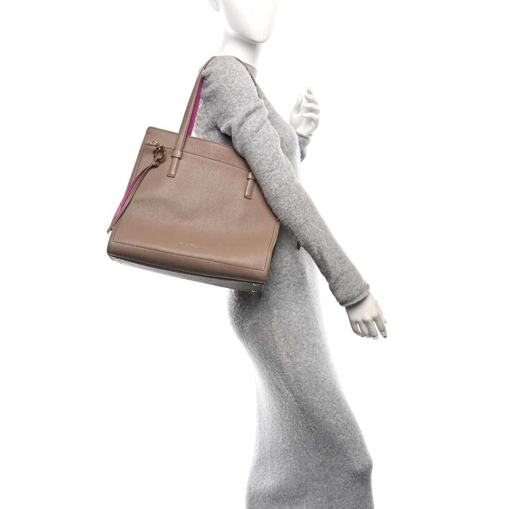 Salvatore Ferragamo Grained Calfskin Double Handle Medium Amy Tote ...