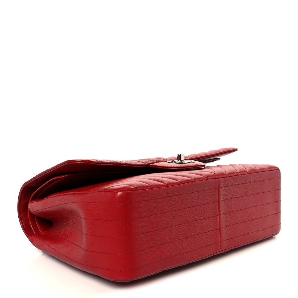 Chanel Caviar Chevron Quilted Jumbo Double Flap Dark Red 1784961 ...