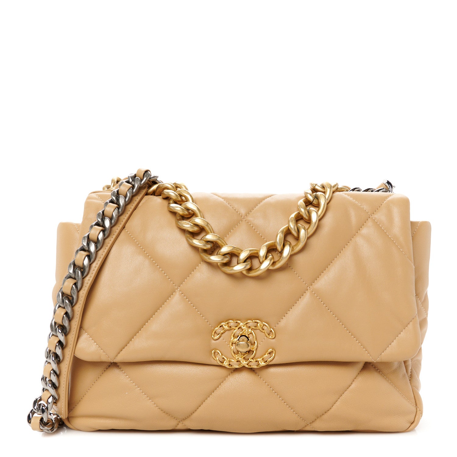 Chanel Lambskin Quilted Large Chanel 19 Flap Dark Beige 1658884 ...
