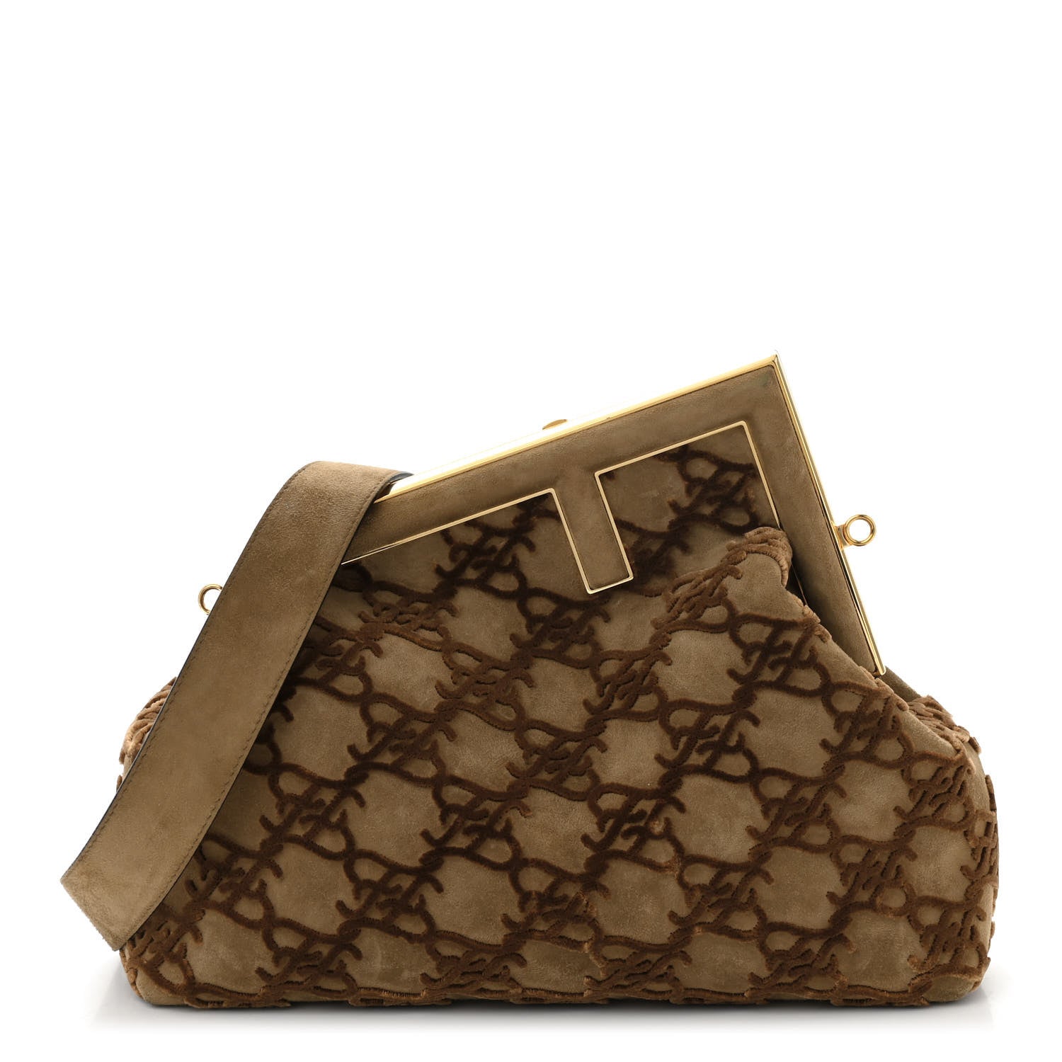 Fendi Camoscio Karligraphy Embroidered Medium Fendi First Camel 1612735 ...