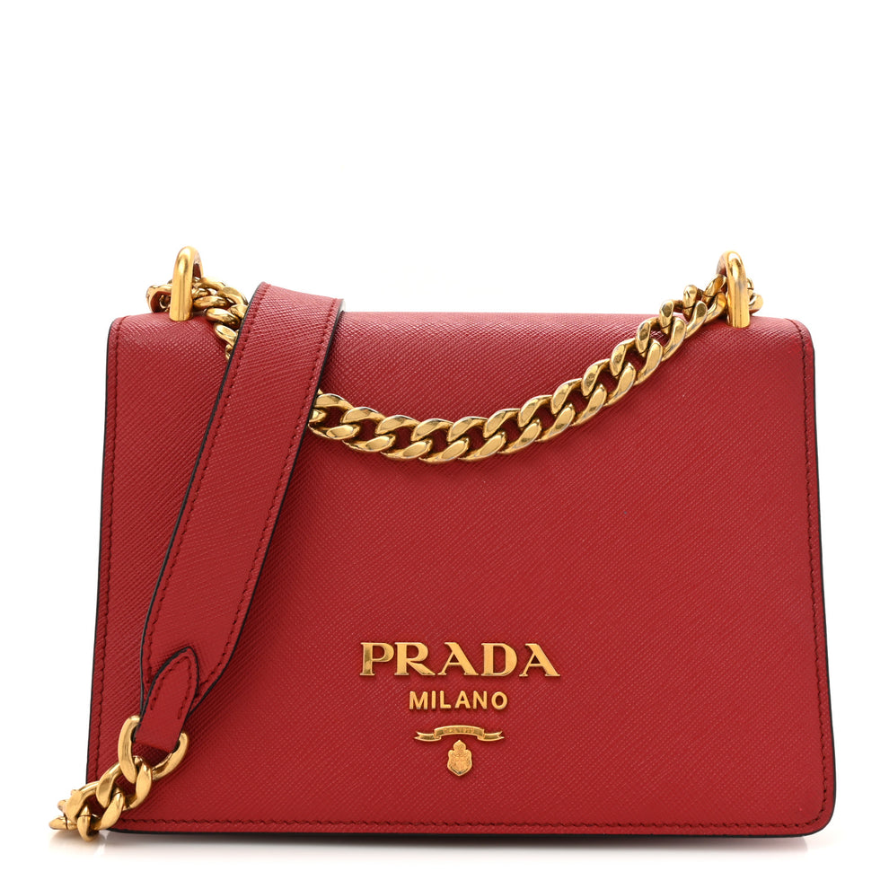 Prada Saffiano Chain Shoulder Bag Fuoco 1771678 – FASHIONPHILE