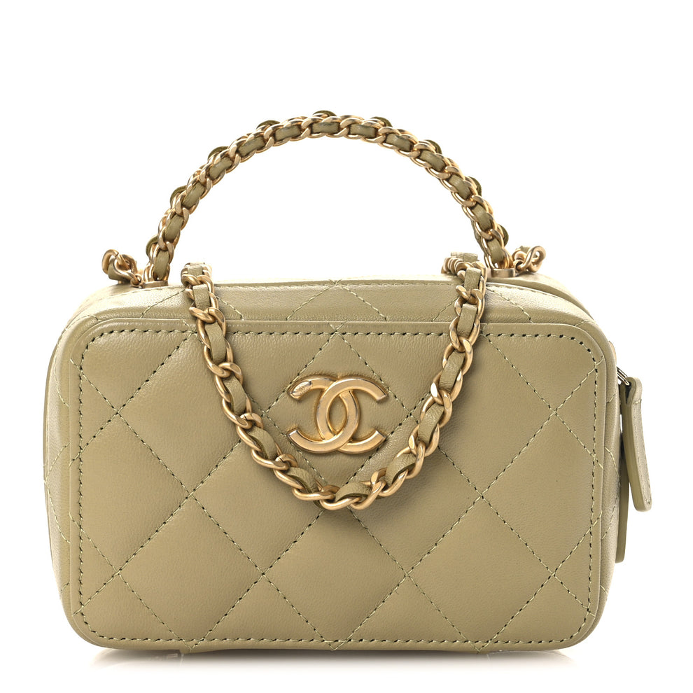 Chanel Lambskin Quilted Chain Top Handle Mini Vanity Case Light Green ...