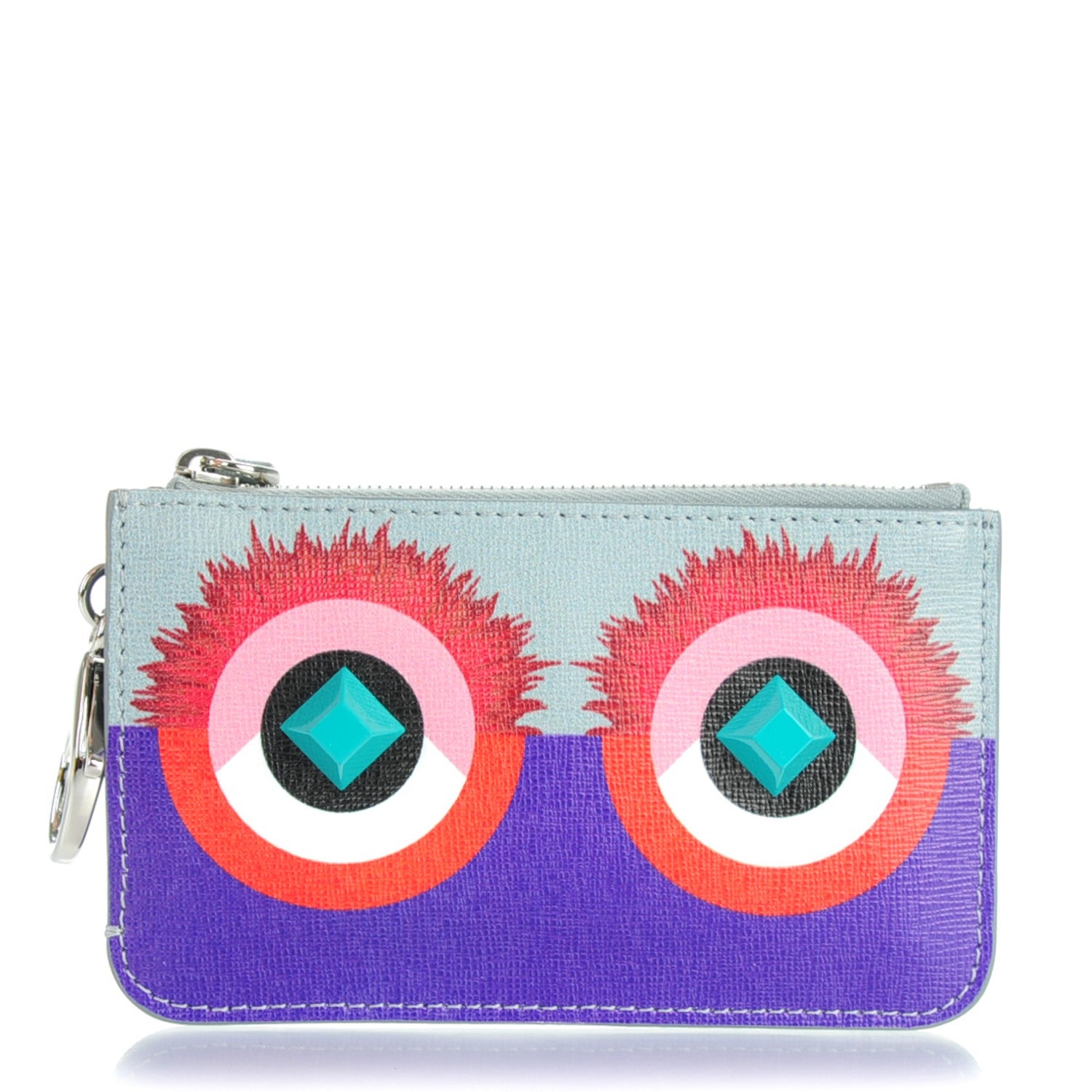 Fendi Vitello Elite Studded Hypnoteyes Coin Pouch Key Case Polvere ...