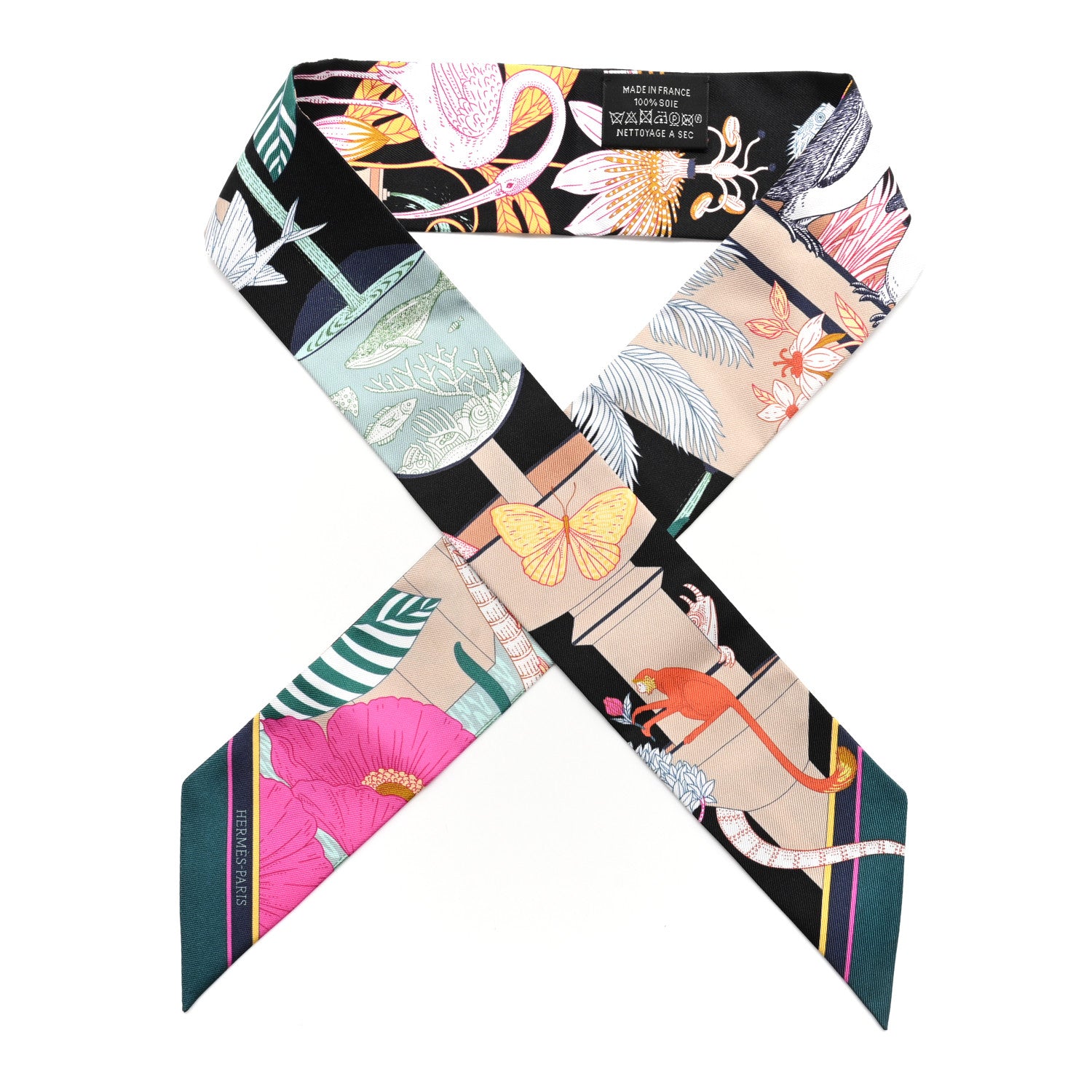 Hermes Silk Precious Paradise Twilly Black Beige Multicolor 1754789 ...