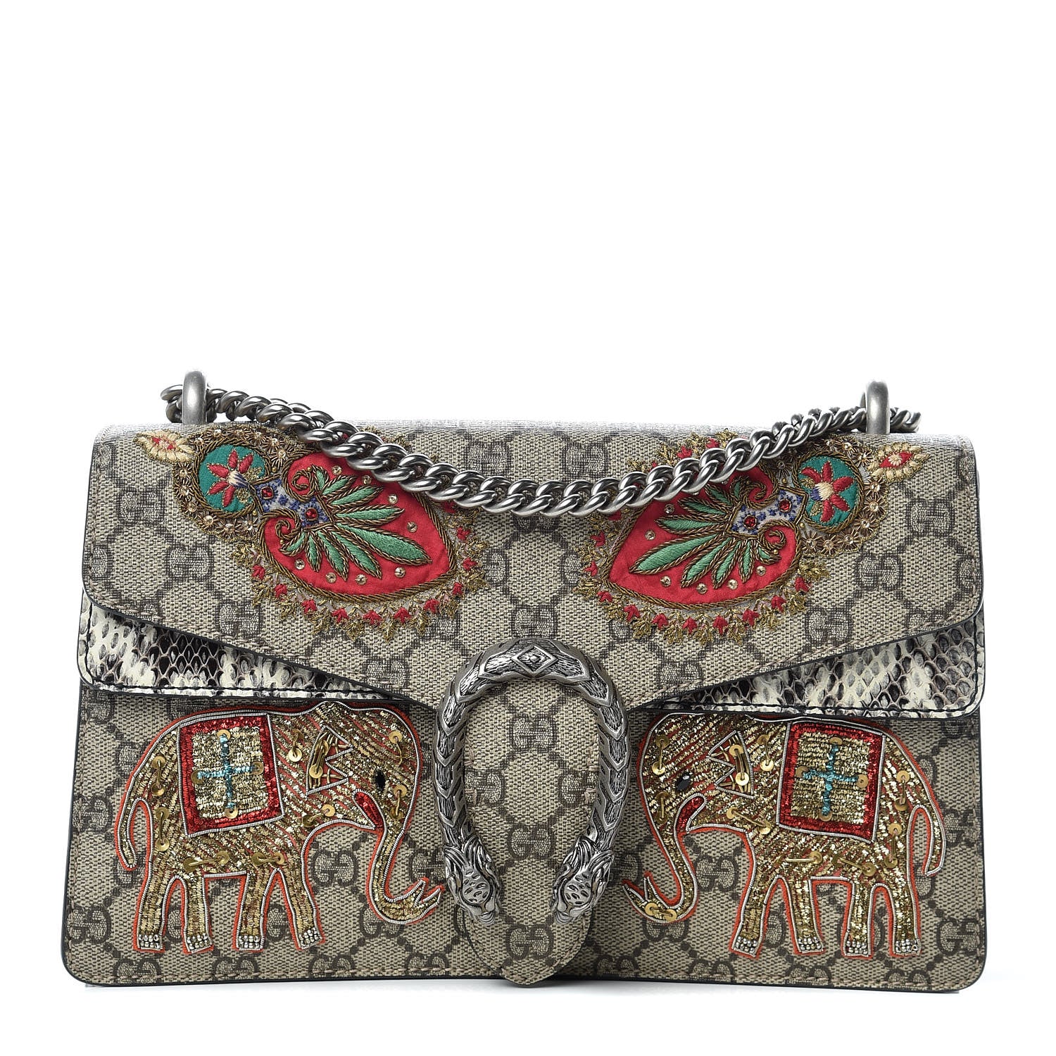 Gucci GG Supreme Monogram Elaphe Elephant Embroidered Small Dionysus ...