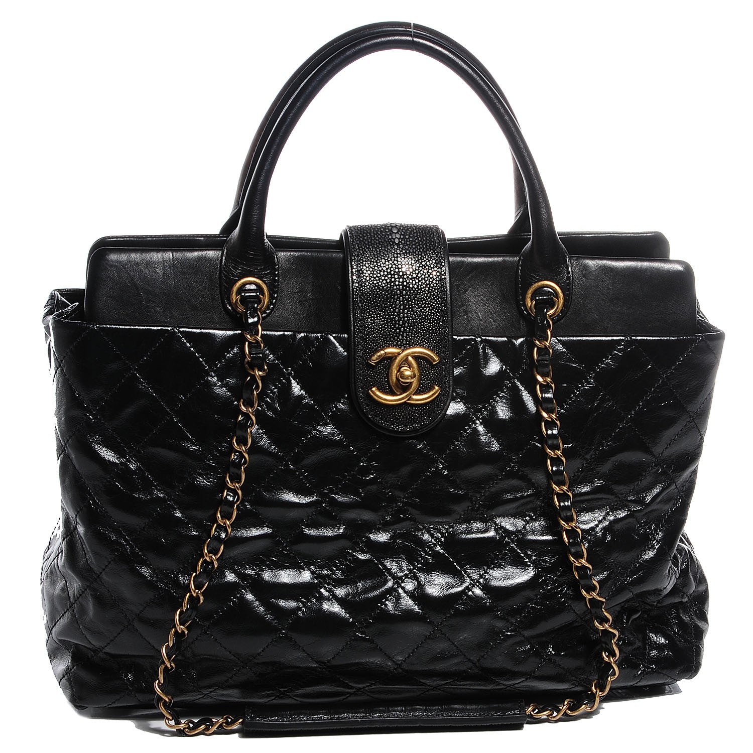 Chanel Stingray Glazed Calfskin Bindi CC Large Tote Black 93500 ...