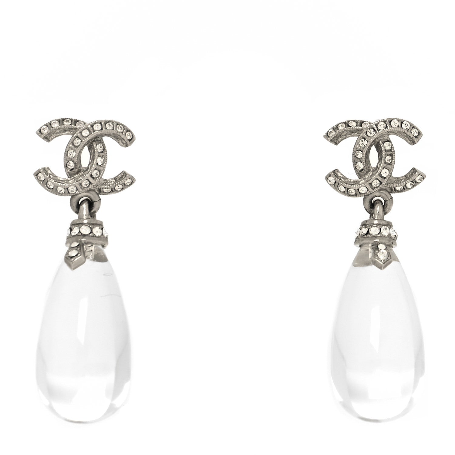 Chanel Ruthenium Crystal CC Drop Earrings Silver 1259060 – FASHIONPHILE