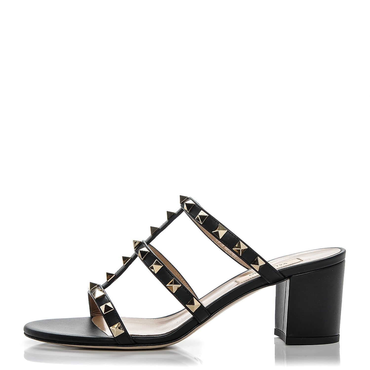 Valentino Garavani Calfskin Rockstud 60mm Caged Slide Sandals 37 Black ...