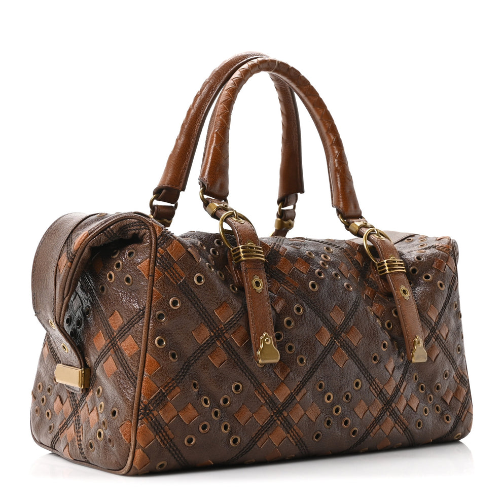 Bottega Veneta Goatskin Grommet Boston Handbag Brown 1884344 – FASHIONPHILE