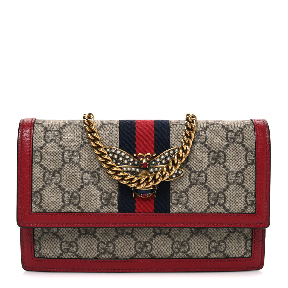Gucci GG Supreme Monogram Web Queen Margaret Chain Wallet Red 1892089 ...