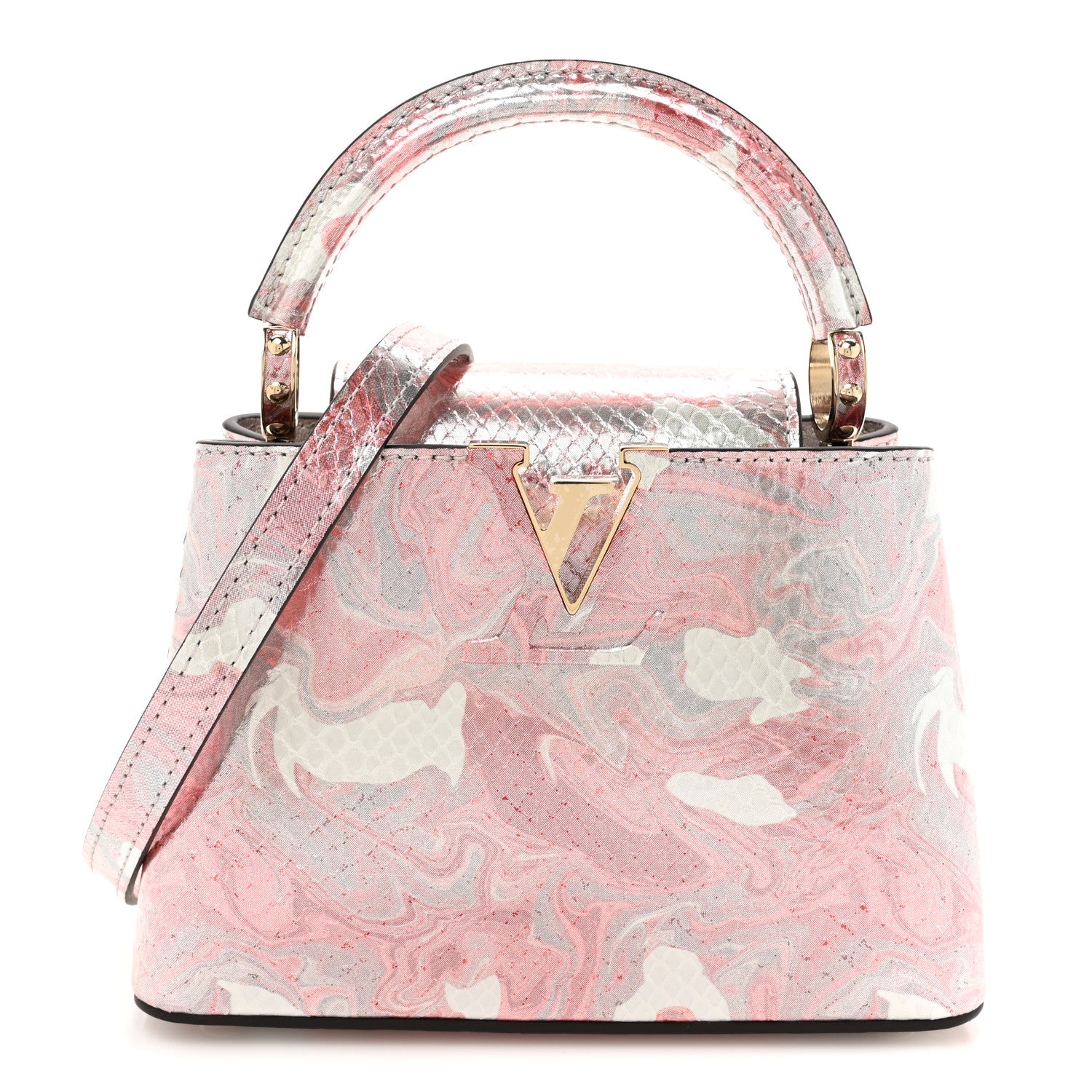 Louis Vuitton Metallic Marbled Snakeskin Capucines Mini Pink Silver ...