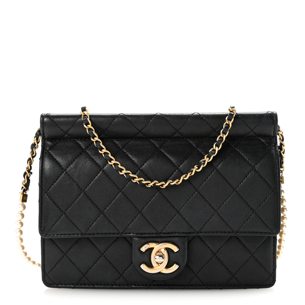 Chanel Goatskin Quilted Pearl Chain Flap Bag Black 1789887 – FASHIONPHILE